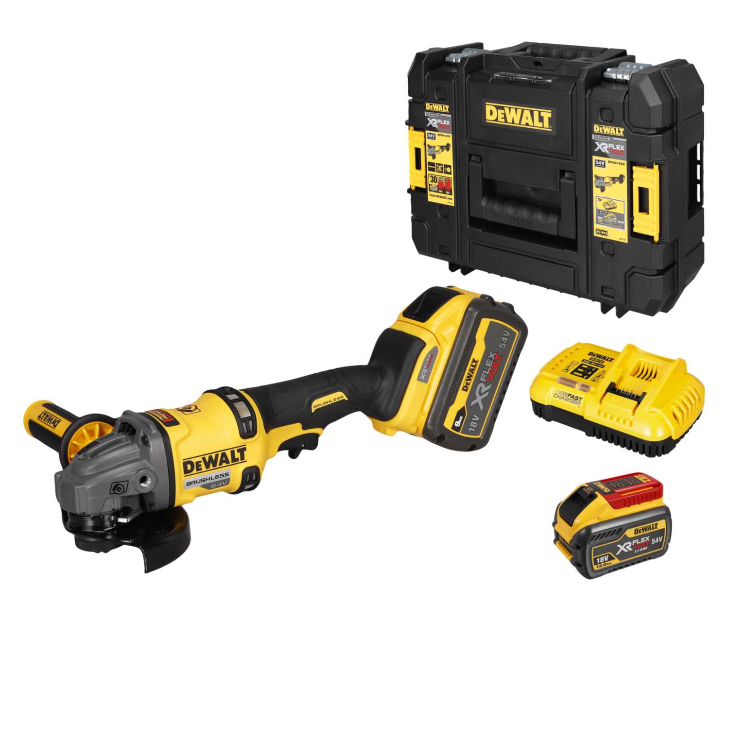 DeWALT DCG418X2-GB 54V XR FLEXVOLT 125mm Angle Grinder with 2 x 9.0Ah ...