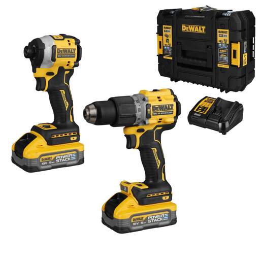 DeWALT DCK2050H2T-GB 18V XR Combi and Impact Driver with 2 x 5.0Ah POWERSTACK Batteries ...