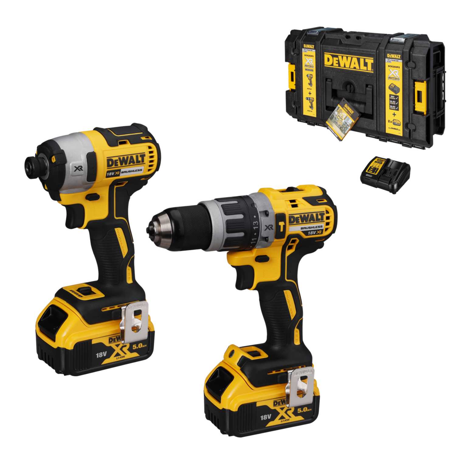 DeWALT DCK266P2-GB 18V XR Compact Hammer Drill and Impact Driver Kit ...