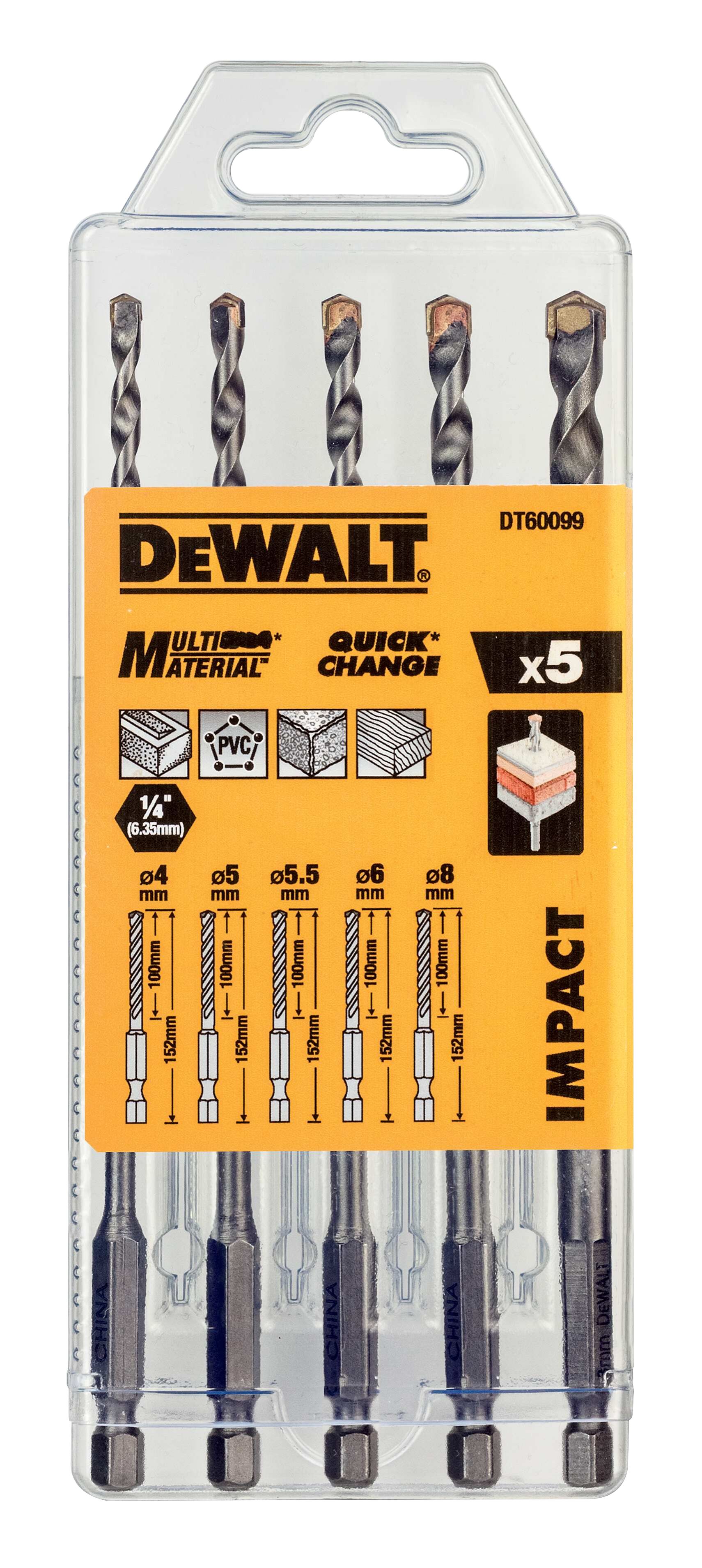 DeWALT DT60099-QZ 5 Piece Extreme Impact Masonry Drill Bit Set (DT60099 ...