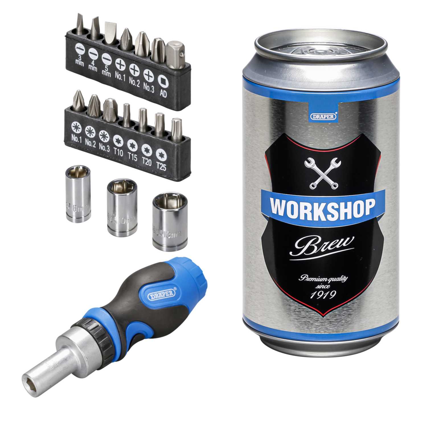 Draper Tools 18 Piece Stubby Ratchet Screwdriver and Bit Set (99413) | CEF