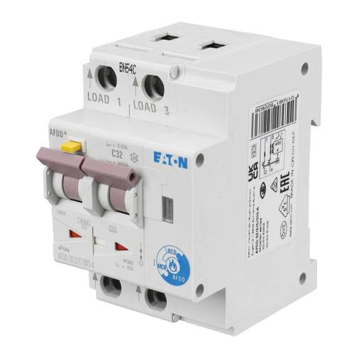 Eaton 32A Double Pole 3 Module C Curve 6kA 30mA Type A AFDD (AFDD-32/2/C/003-A) | CEF