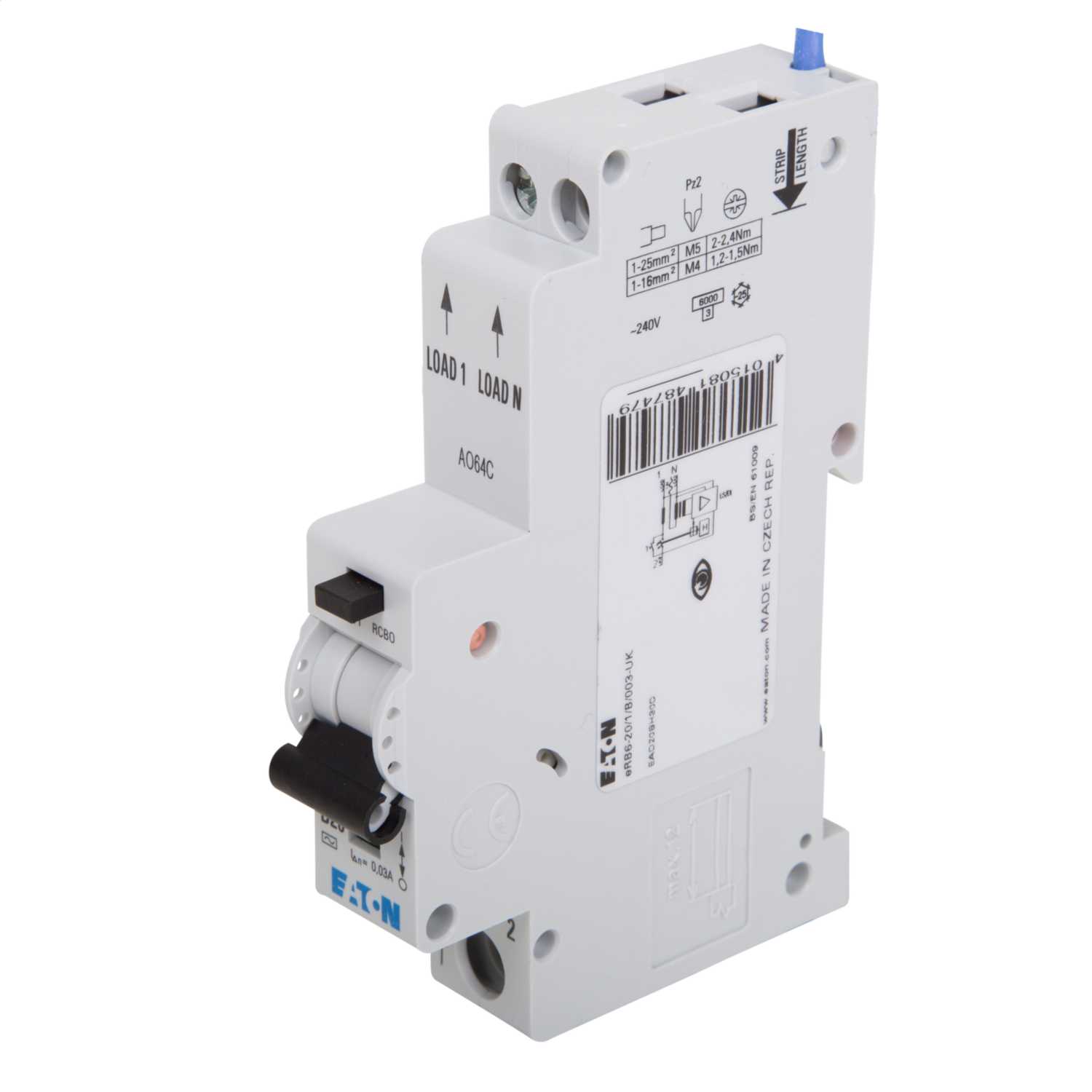 Eaton 16A Single Pole 1 Module B Curve 6kA 30mA Type AC RCBO ...