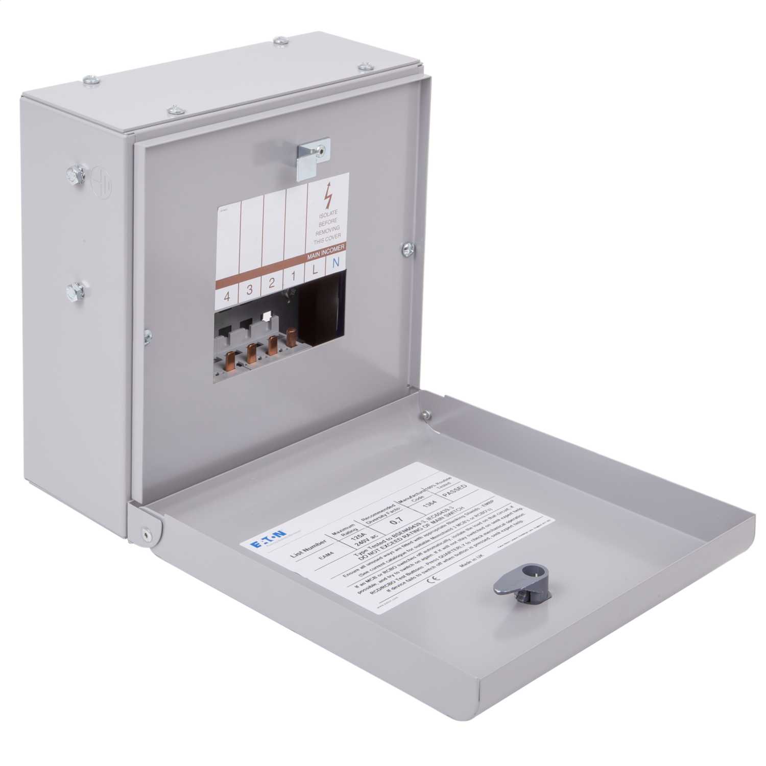 Eaton 4 Way 125A SP+N Metalclad Distribution Board without Incomer ...