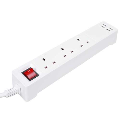 Enerj 13A 1.8m 3 Gang Switched Wi-Fi Extension Lead with 4 USB Outlets ...