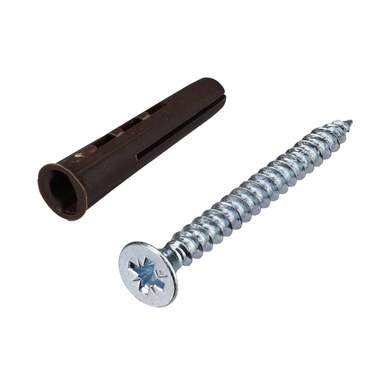 Fischer Trade Tub Brown Wall Plugs + 10 x 2" Wood Screws (Tub of 400 ...