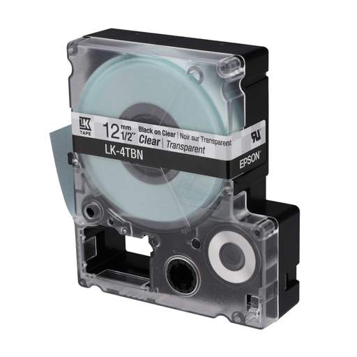 Epson LabelWorks 12mm x 9m Cartridge Black on Clear (LABELK4TBN) | CEF