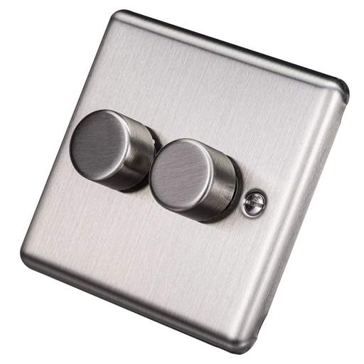 Eurolite 400W 2 Gang 2 Way Dimmer Switch Satin Stainless Steel ...