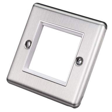 Eurolite 1 Gang 2 Module Front Plate White Insert Satin Stainless Steel ...