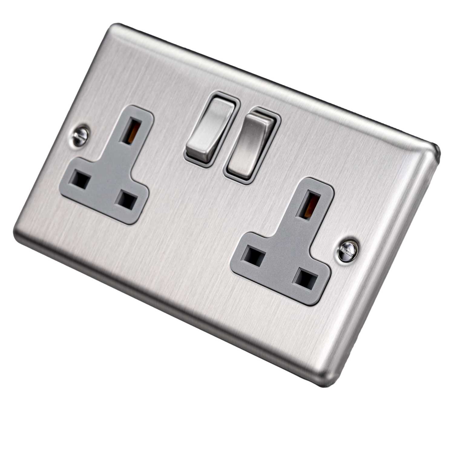 Eurolite 13A DP 2 Gang Switched Socket Grey Insert Satin Stainless ...