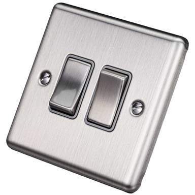 Eurolite 10A 2 Gang 2 Way Light Switch Grey Insert Satin Stainless ...