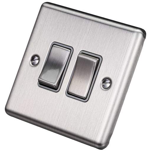 Eurolite 10A 2 Gang 2 Way Light Switch Grey Insert Satin Stainless ...