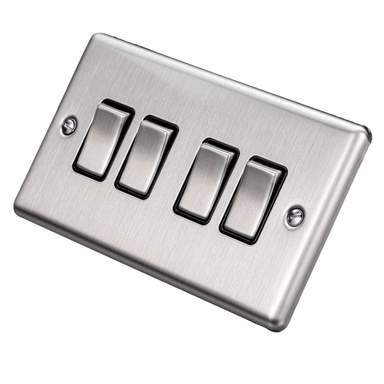 Eurolite 10A 4 Gang 2 Way Light Switch Black Insert Satin Stainless ...