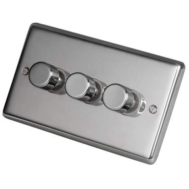 Eurolite 360W 3 Gang 2 Way LED Dimmer Switch Polished Stainless Steel ...