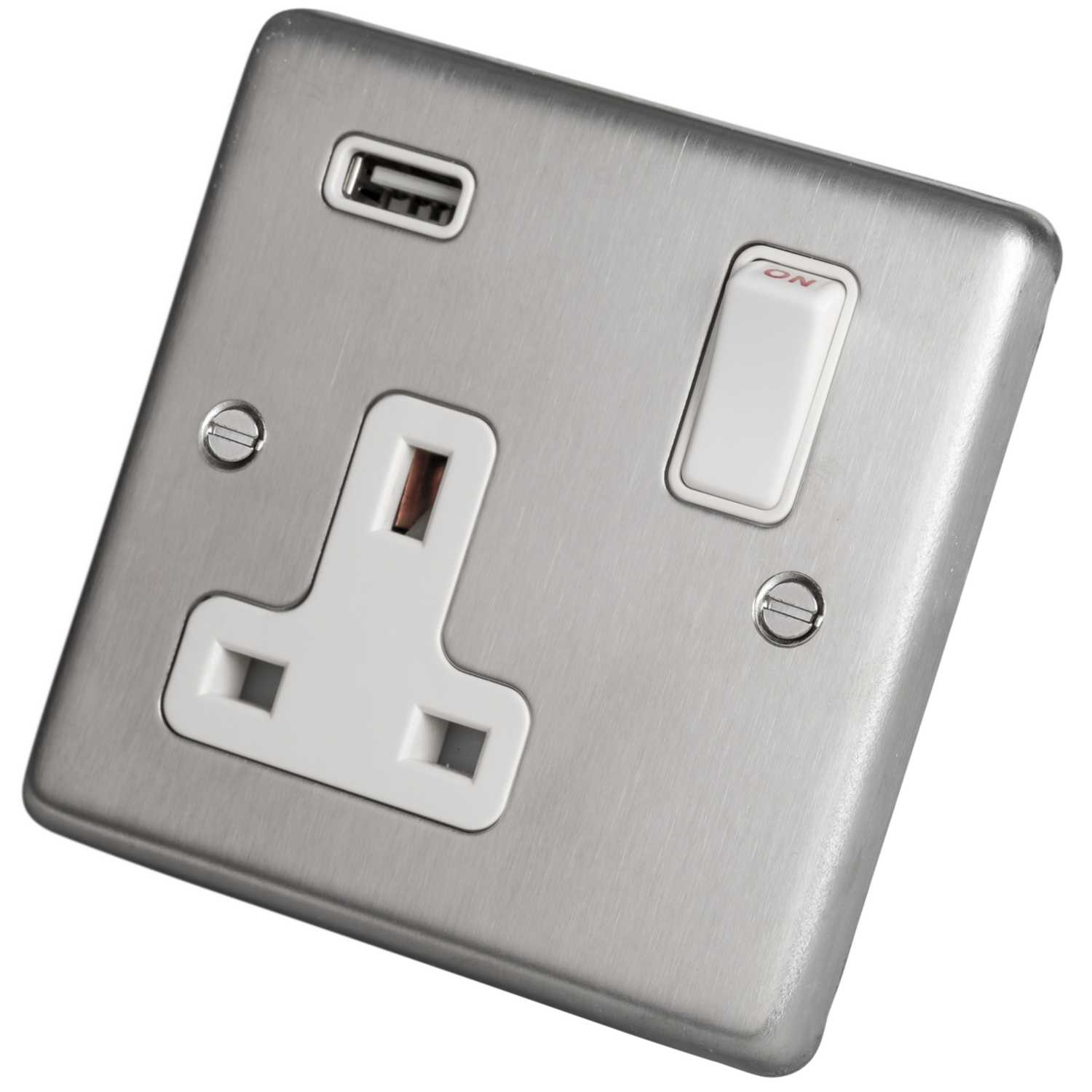 Eurolite 13A 1 Gang Socket with USB Charger White Insert Satin ...