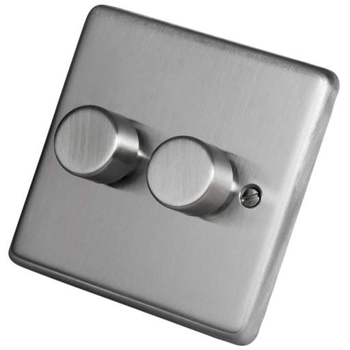 Eurolite 240W 2 Gang 2 Way LED Dimmer Switch Satin Stainless Steel ...