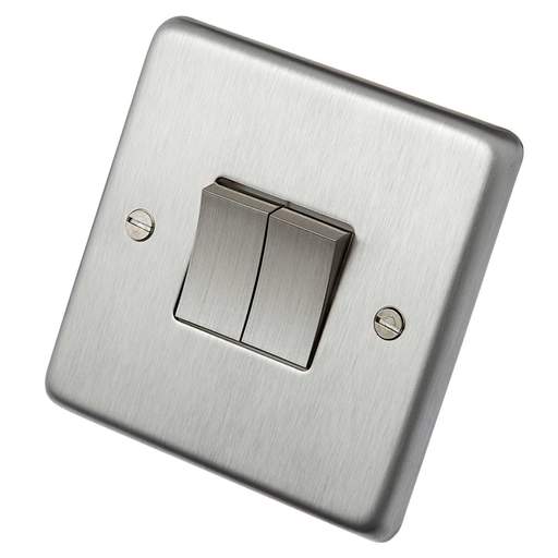 Eurolite 10A 2 Gang 2 Way Light Switch Satin Stainless Steel (SSS2SW) | CEF
