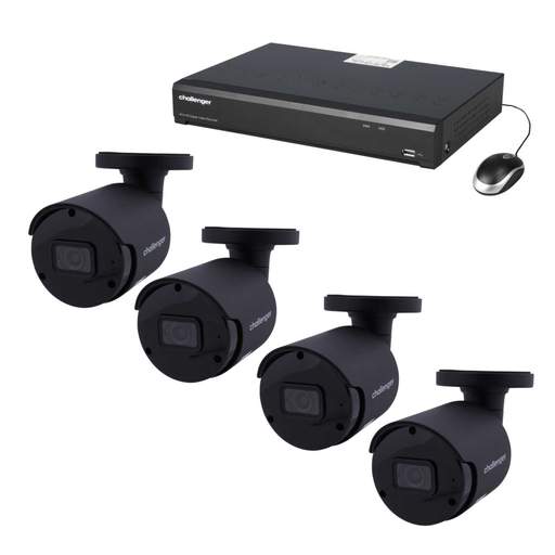 Challenger 4 Channel 4 Black IP Bullet Camera 5MP HD CCTV Kit ...