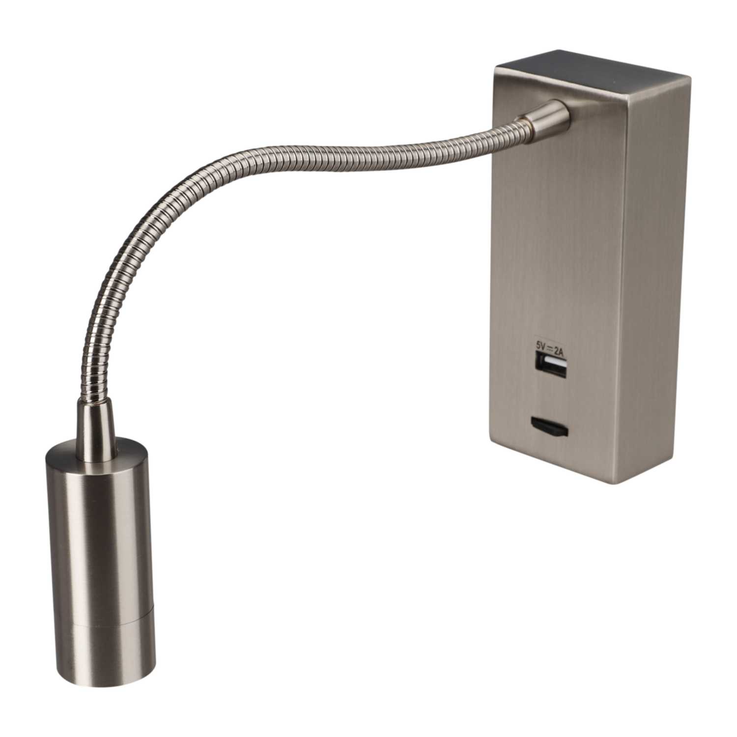 Firstlight Clifton 3W LED Flexi Wall Light Brushed Steel with USB Port ...