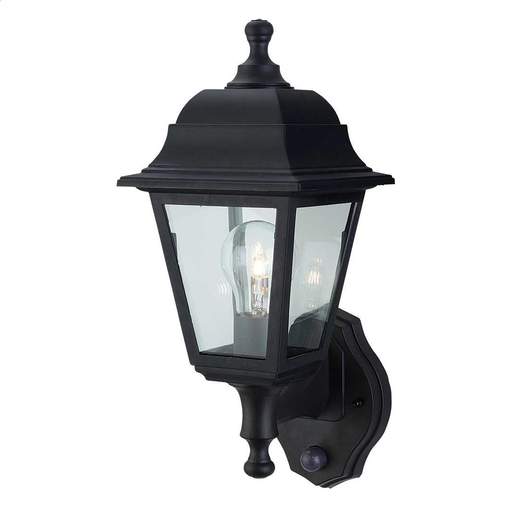 Firstlight Oslo 60W 4 Panel Lantern with PIR Black (8400BK) | CEF