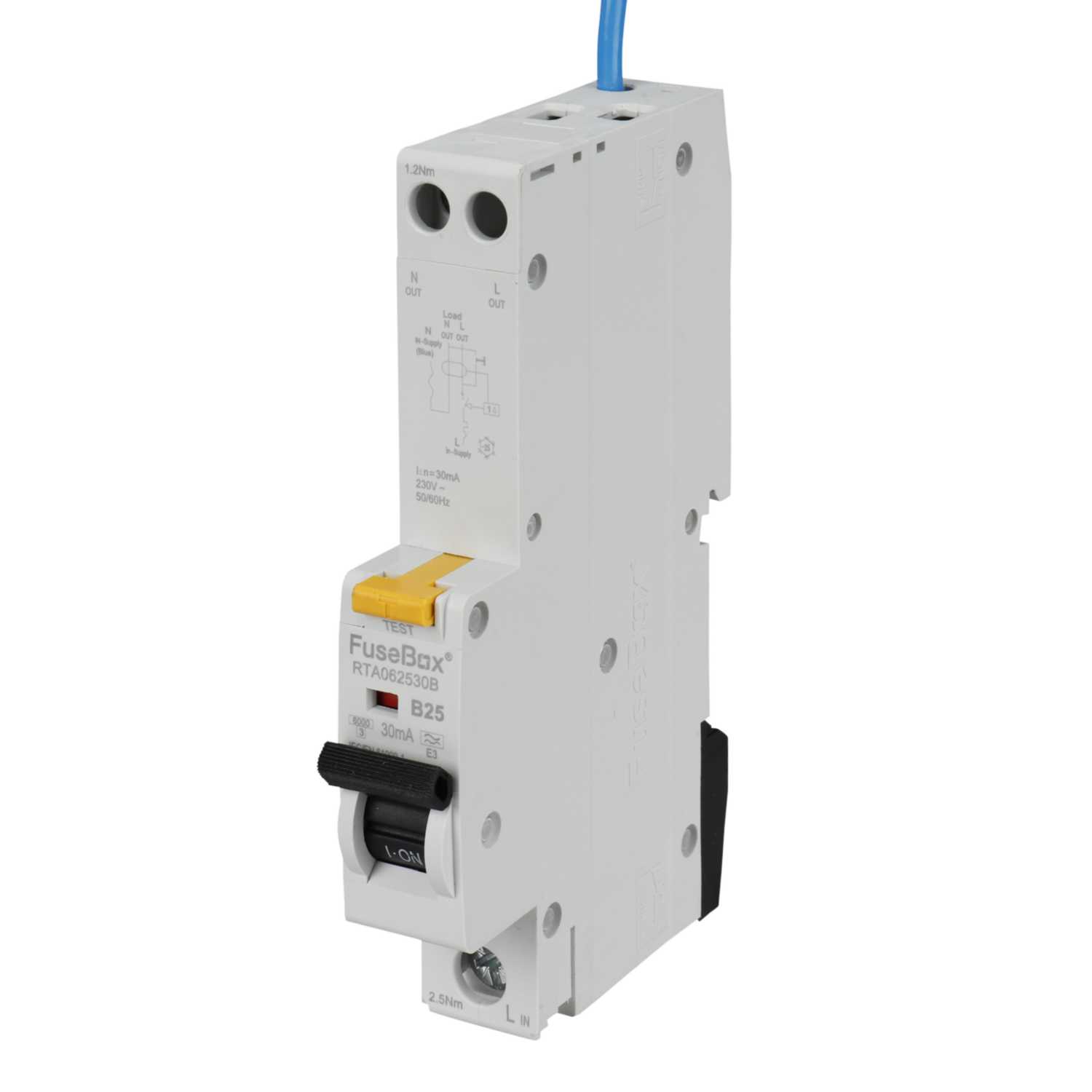 Fusebox 25A Single Pole 1 Module B Curve 6kA 30mA Type A RCBO (RTA062530B) | CEF
