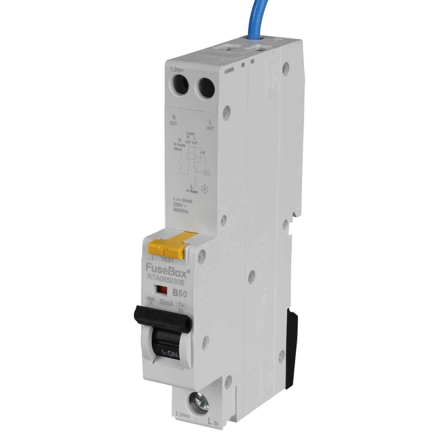 Fusebox 50A Single Pole 1 Module B Curve 6kA 30mA Type A RCBO (RTA065030B) | CEF