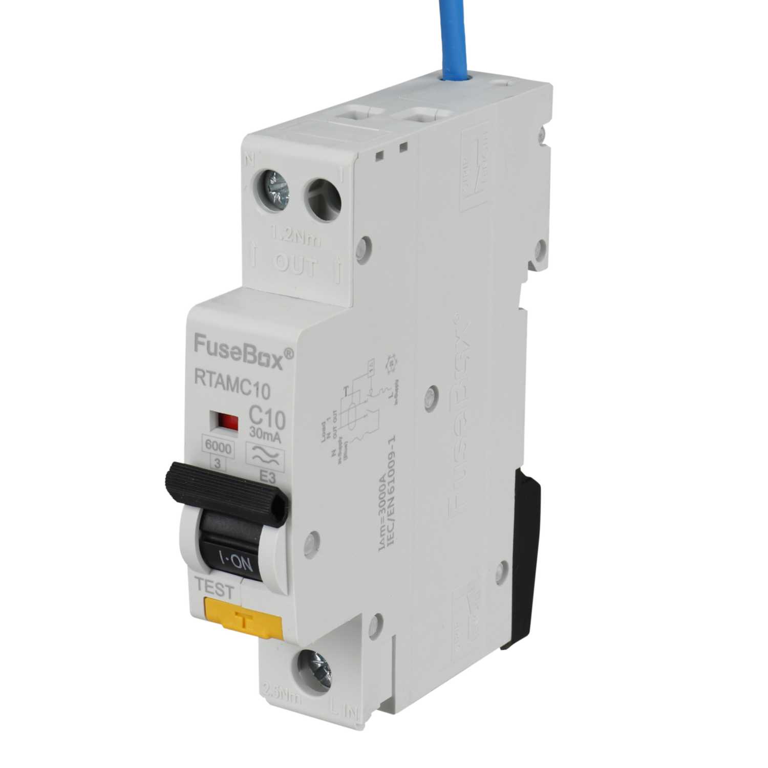 Fusebox 10A 1P+N 1 Module C Curve 6kA 30mA Type A Mini RCBO (RTAMC10) | CEF