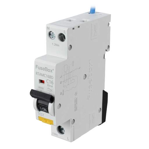 Fusebox 16A 1P+N 1 Module Bidirectional C Curve 6kA 30mA Type A Mini RCBO (RTAMC16BD) | CEF