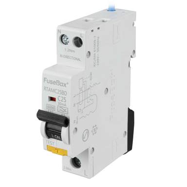 Fusebox 25A 1P+N 1 Module Bidirectional C Curve 6kA 30mA Type A Mini RCBO (RTAMC25BD) | CEF