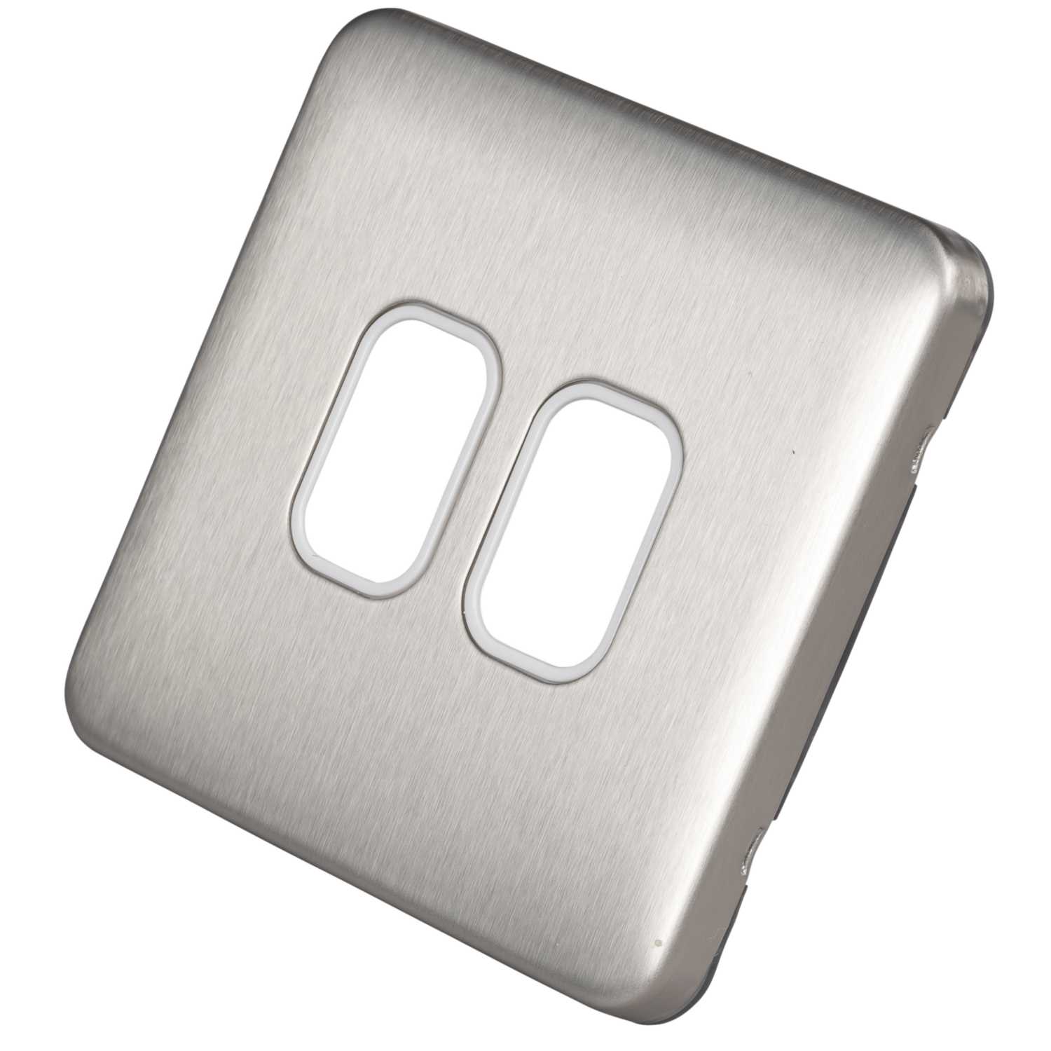 Schneider Lisse Deco 2 Gang Grid Plate White Insert Stainless Steel ...