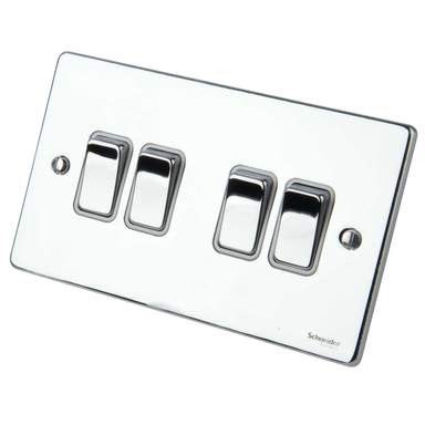 Schneider GET Ultimate 16A 4 Gang 2 Way Switch Polished Chrome White ...