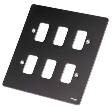 Schneider GET Ultimate Flat Plate 6 Gang Grid Front Plate Black Nickel ...