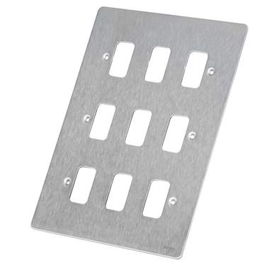 Schneider GET Ultimate Flat Plate 9 Gang Grid Front Plate Stainless ...