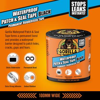 Gorilla Waterproof Patch and Seal Tape Black (3m Roll) (3044721) | CEF