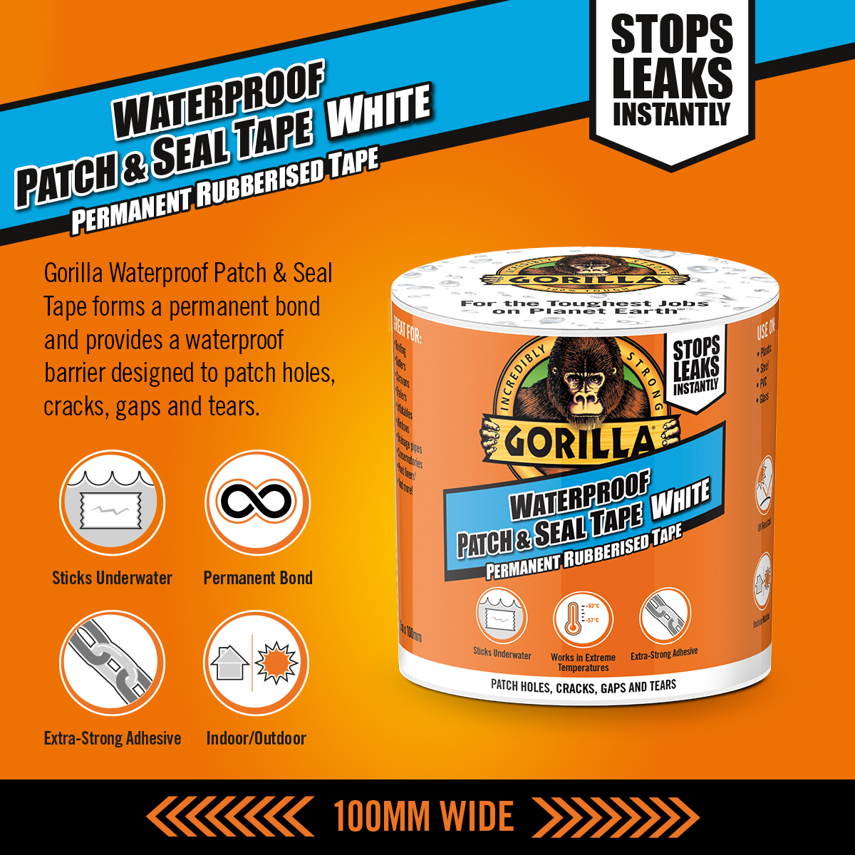 Gorilla Waterproof Patch and Seal Tape White (3m Roll) (3044741) | CEF