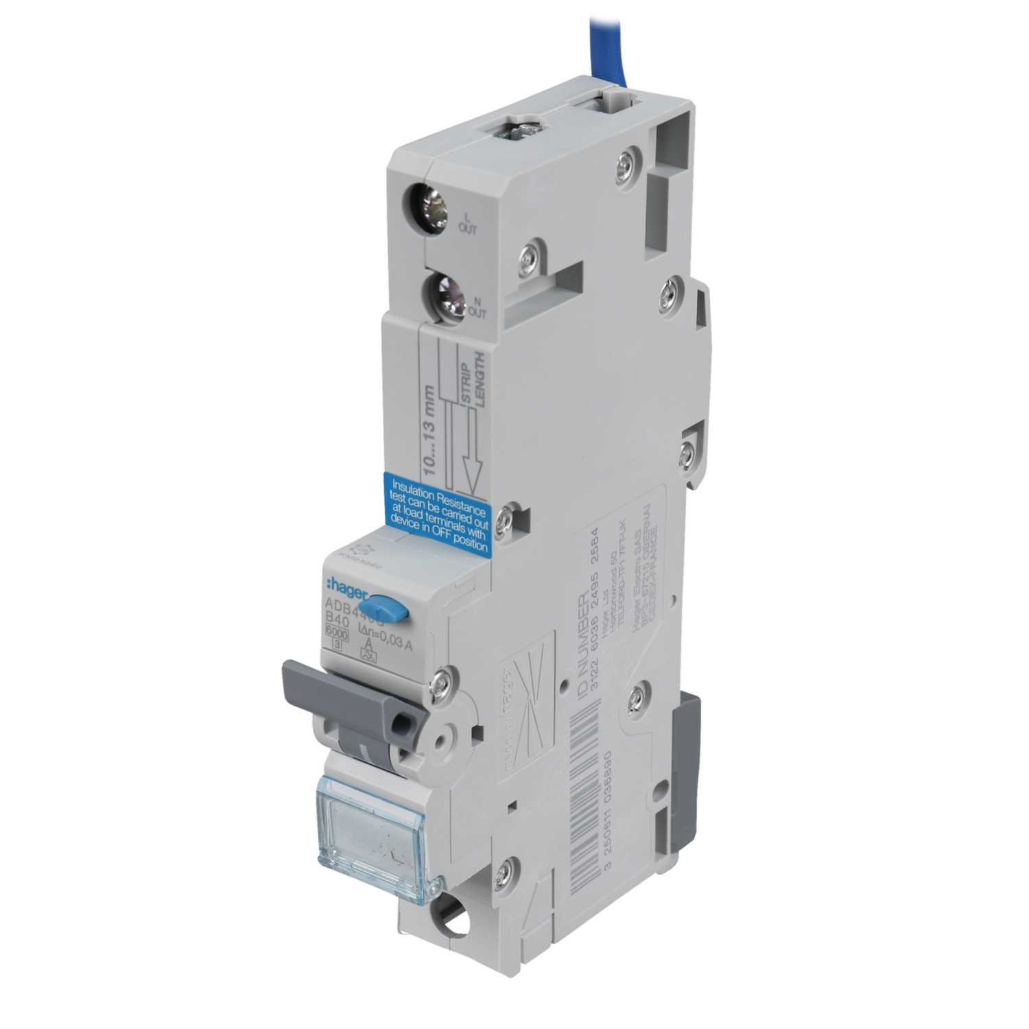 Hager 40A Single Pole and Neutral 1 Module B Curve 6kA 30mA Type A RCBO (ADB440G) | CEF