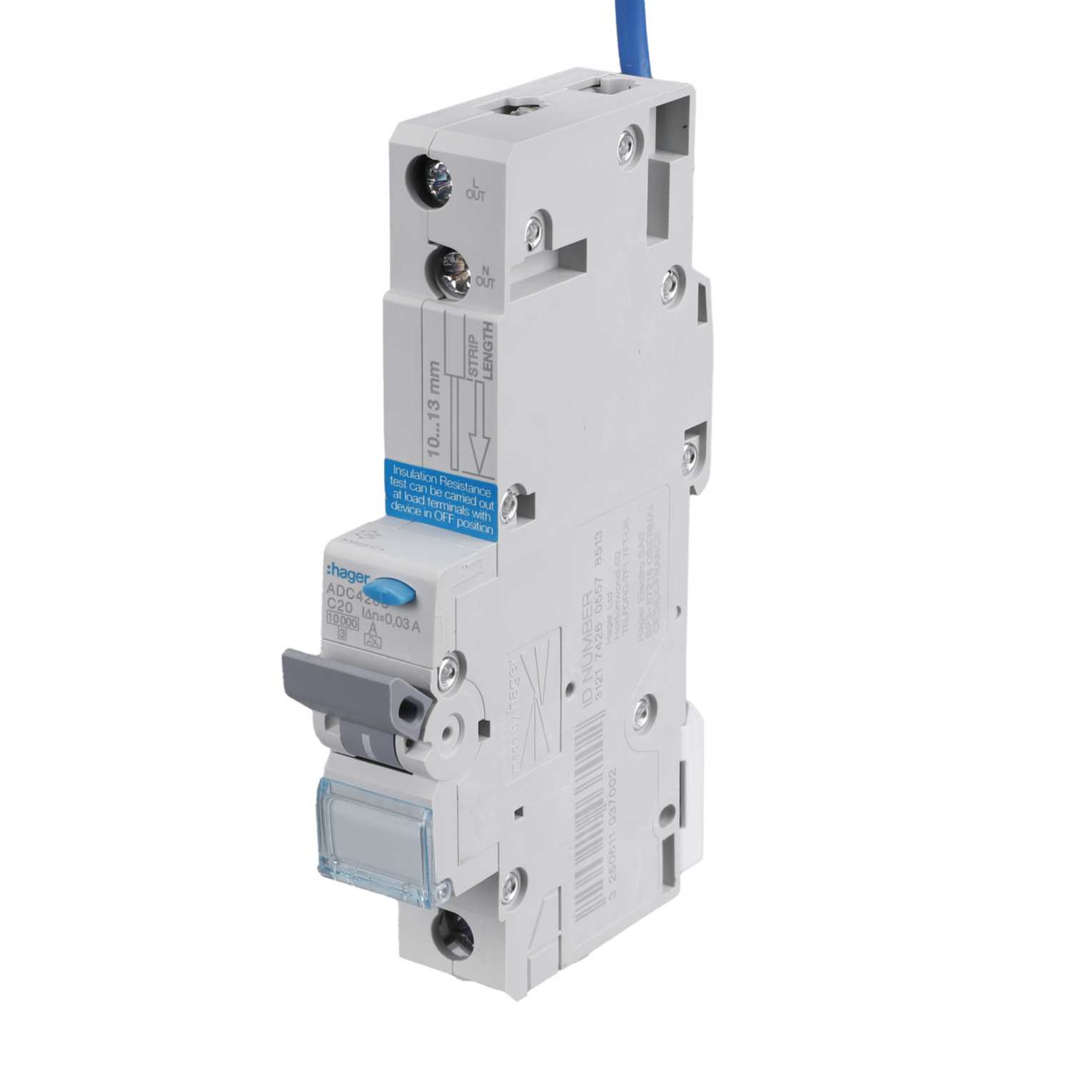 Hager 20A Single Pole 1 Module C Curve 10kA 30mA Type A RCBO (ADC420U) | CEF