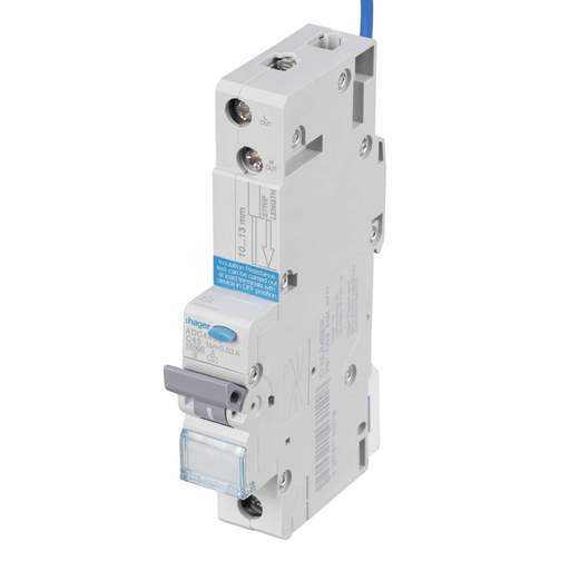 Hager 45A Single Pole 1 Module C Curve 10kA 30mA Type A RCBO (ADC445U) | CEF