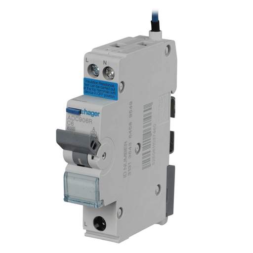Hager 6A 1P+N 1 Module Bidirectional C Curve 6kA 30mA Type A RCBO (ADC906R) | CEF