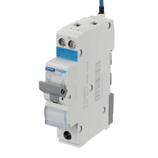 Hager 10A 1P+N 1 Module Bidirectional C Curve 6kA 30mA Type A RCBO (ADC910R) | CEF