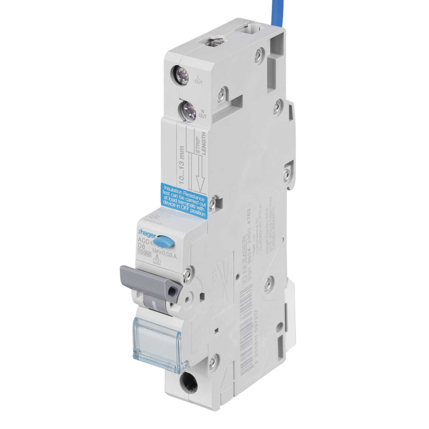 Hager 6A Single Pole 1 Module D Curve 10kA 30mA Type A RCBO (ADD406U) | CEF