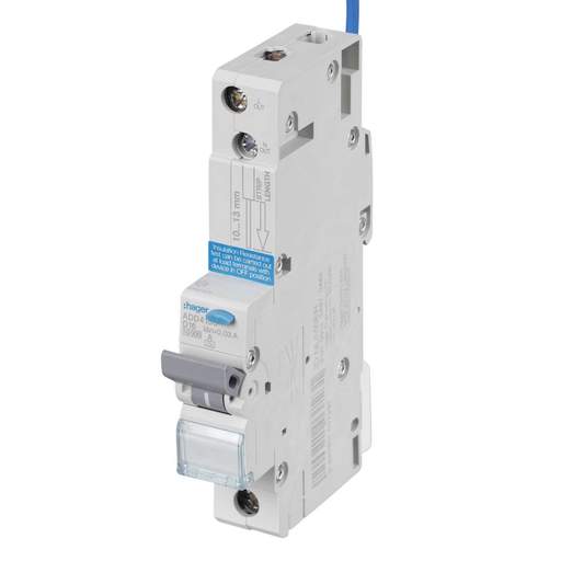 Hager 16A Single Pole 1 Module D Curve 10kA 30mA Type A RCBO (ADD416U) | CEF