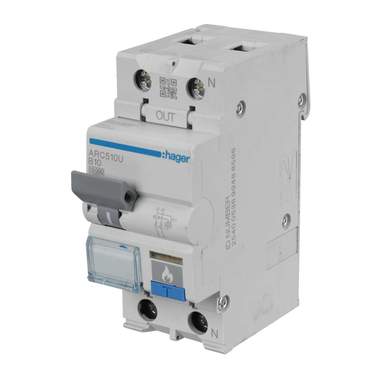 Hager 10A 1P+N 2 Module B Curve 10kA 30mA Type A AFDD Combined MCB (ARC510U) | CEF