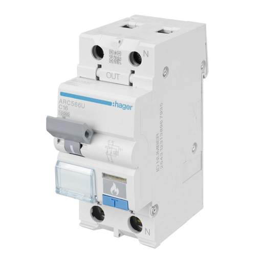 Hager 16A 1P+N 2 Module C Curve 10kA 30mA Type A AFDD Combined MCB (ARC566U) | CEF