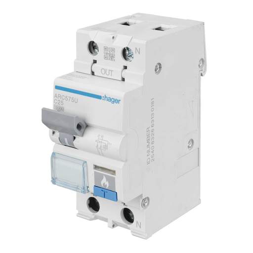 Hager 25A 1P+N 2 Module C Curve 10kA 30mA Type A AFDD (ARC575U) | CEF