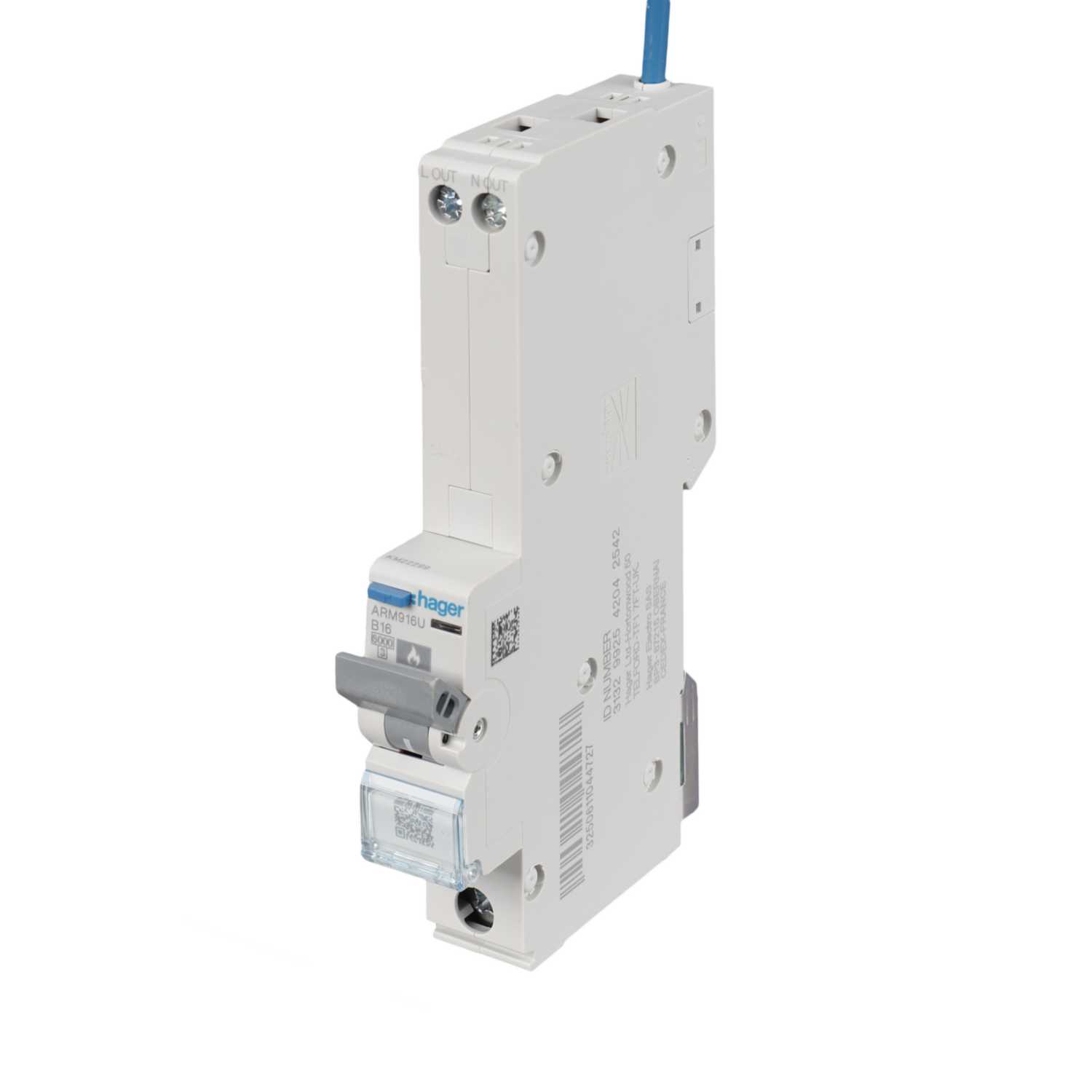 Hager 16A Single Pole and Neutral 1 Module 6kA B Curve MCB with AFDD (ARM916U) | CEF
