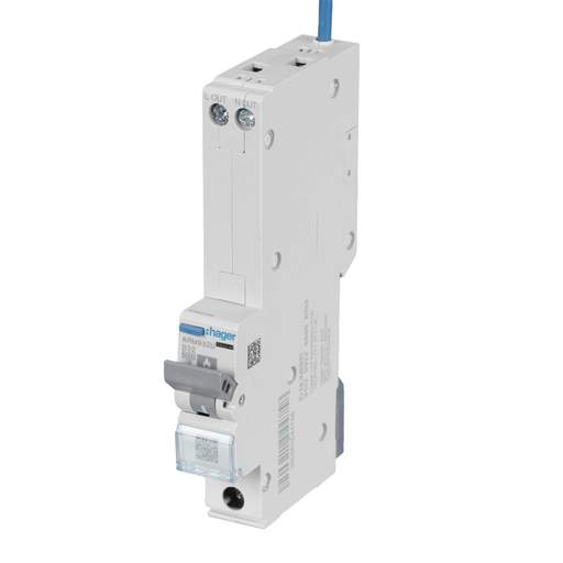 Hager 32A 1P+N 1 Module B Curve 6kA MCB with Type A AFDD (ARM932U) | CEF