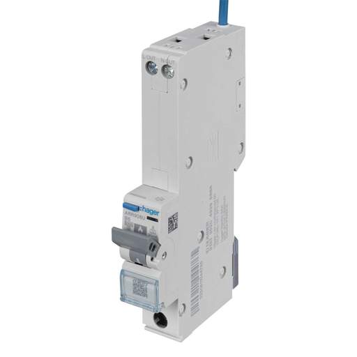 Hager 6A 1P+N 1 Module B Curve 6kA 30mA Type A AFDD Combined RCBO (ARR906U) | CEF