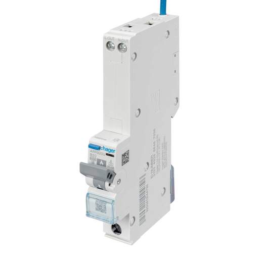 Hager 20A 1P+N 1 Module B Curve 6kA 30mA Type A AFDD Combined RCBO (ARR920U) | CEF