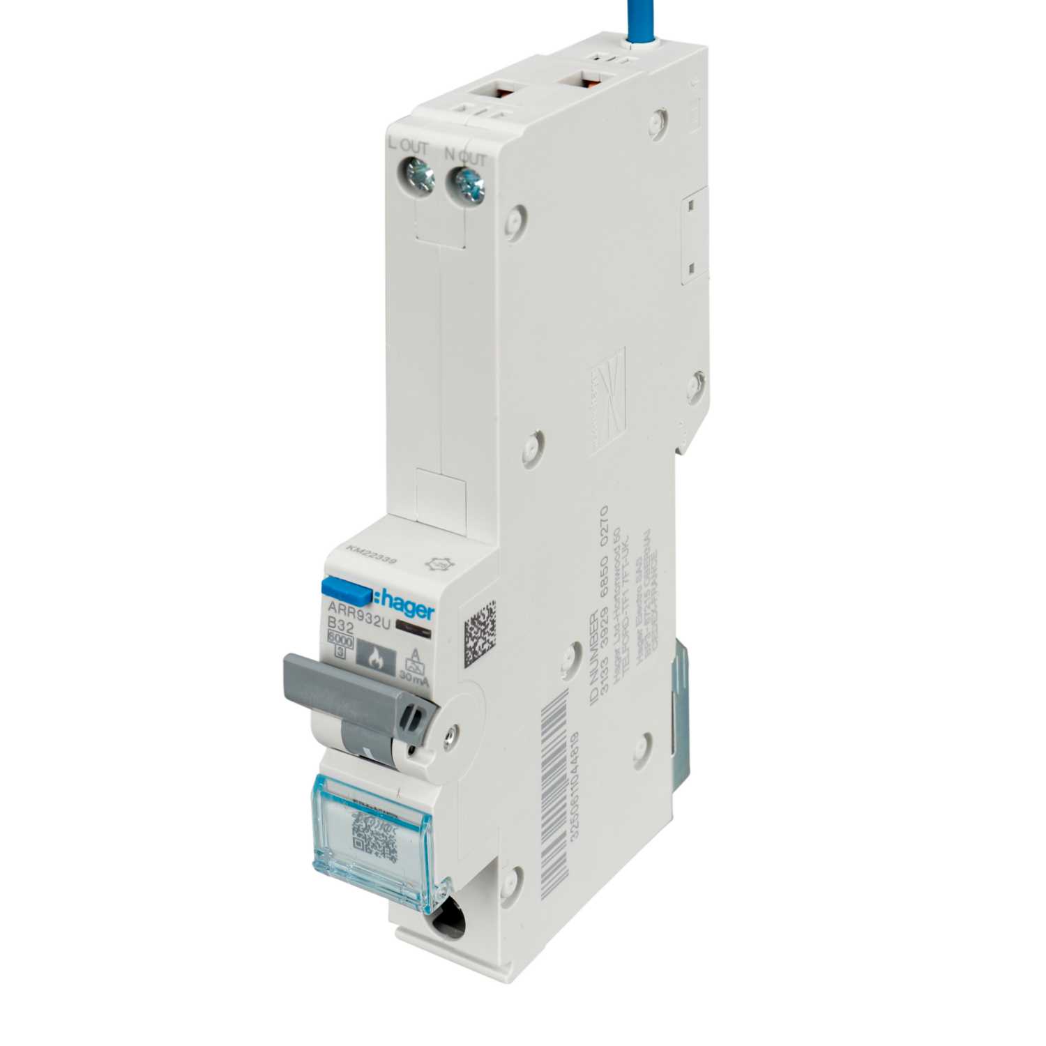 Hager 32A Single Pole and Neutral 1 Module B Curve 6kA 30mA Type A AFDD Combined RCBO (ARR932U ...